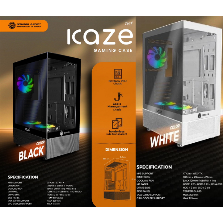 NEOLUTION CASE KAZE (WHITE/BLACK) รองรับ ATX - ITX รับประกัน 1ปี ...