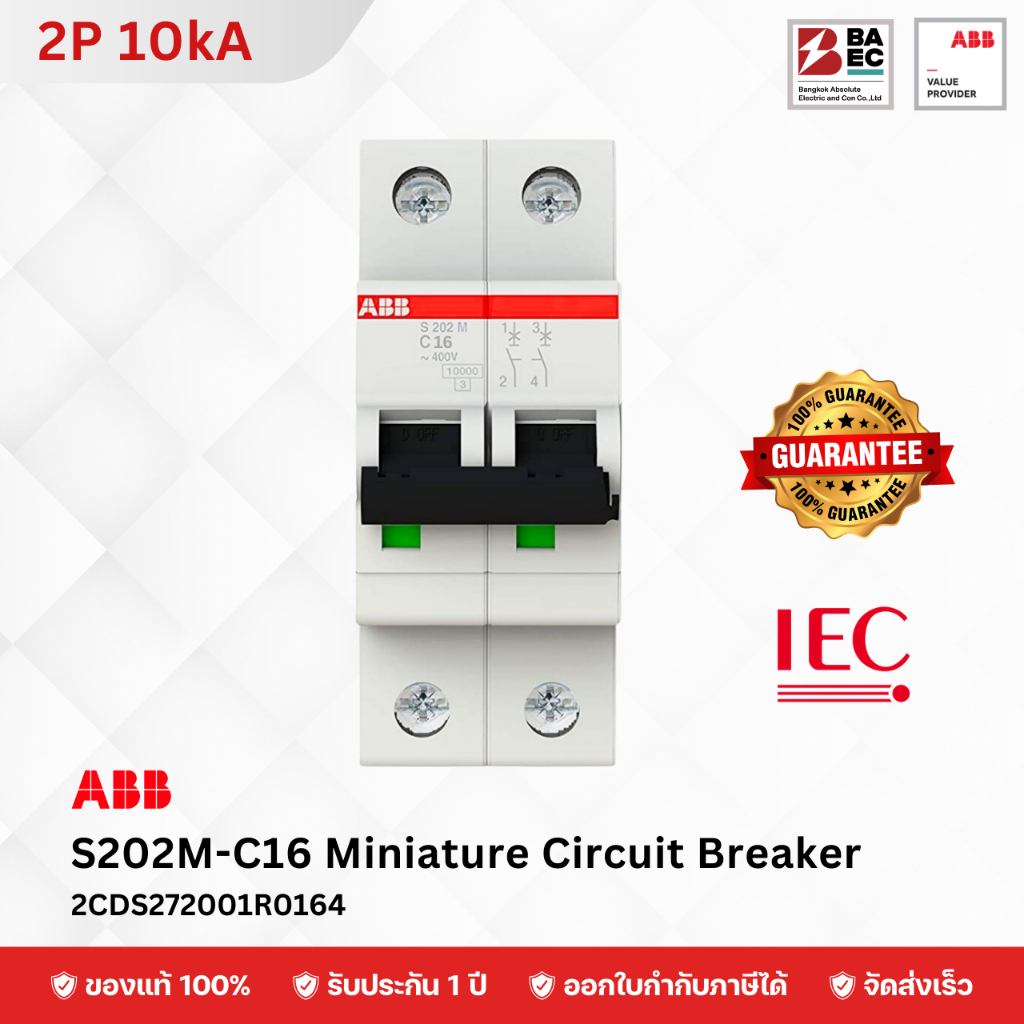 ABB S202M-C16 เซอร์กิตเบรกเกอร์ 16Amp 2P 10KA | Shopee Thailand