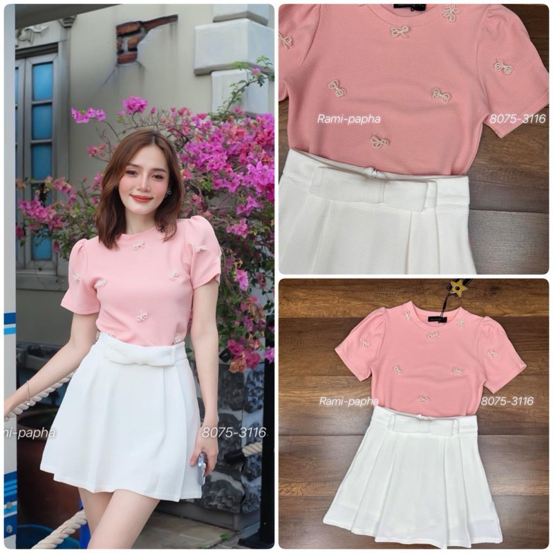 รมิปภา เซต กก.กป ขาว เสือชมพูโบว์มุก M | Shopee Thailand