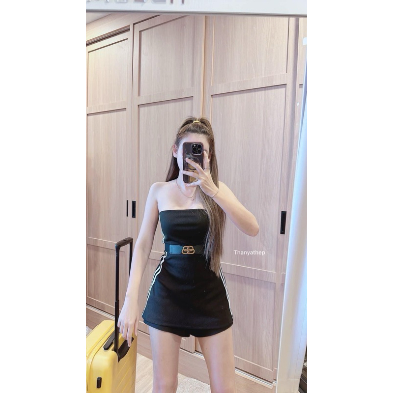 Phapassz - เซท3ชิ้น พร้อมเข็มขัดBb เสื้อเกาะอกตัวยาว สีขาวแต่งแถบดำดีเทลเป๊ะปัง Thanyathep ...