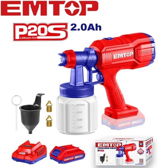 EMTOP กาพ่นสี แบตเตอรี่ ไร้สาย 20 โวลท์ (แบต 1 ก้อน พร้อมแท่นชาร์จ) รุ่น ELSG20256 (Lithium-Ion ...