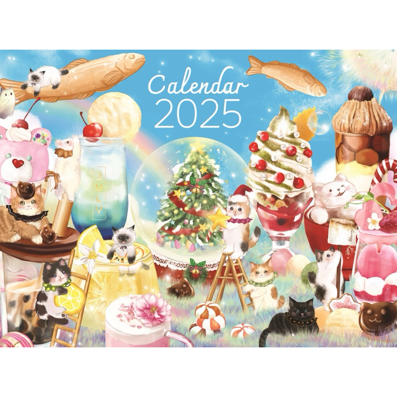 ปฏิทิน 2568 calendar 2025 ปฏิทินตั้งโต๊ะ มีวันพระ มีวันหยุด ลายแมว ...