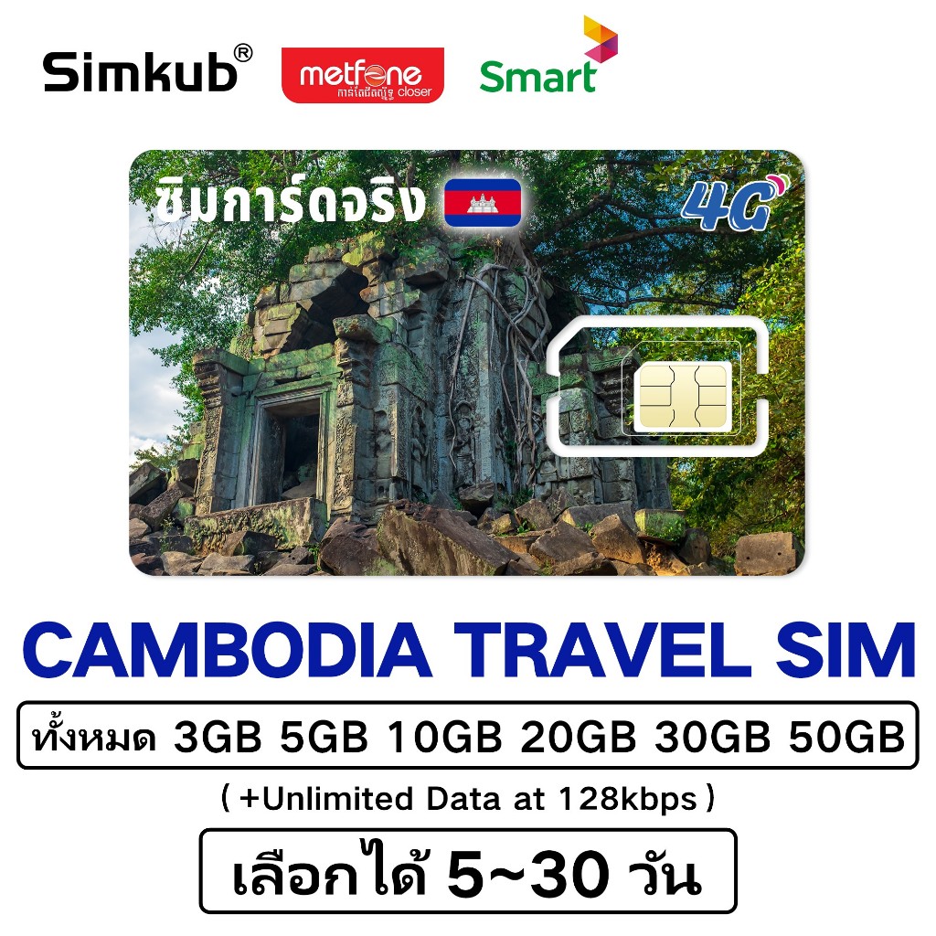 CAMBODIA SIM ซิมท่องเที่ยวกัมพูชา 4G อินเทอร์เน็ต ทั้งหมด 1GB-50GB ...