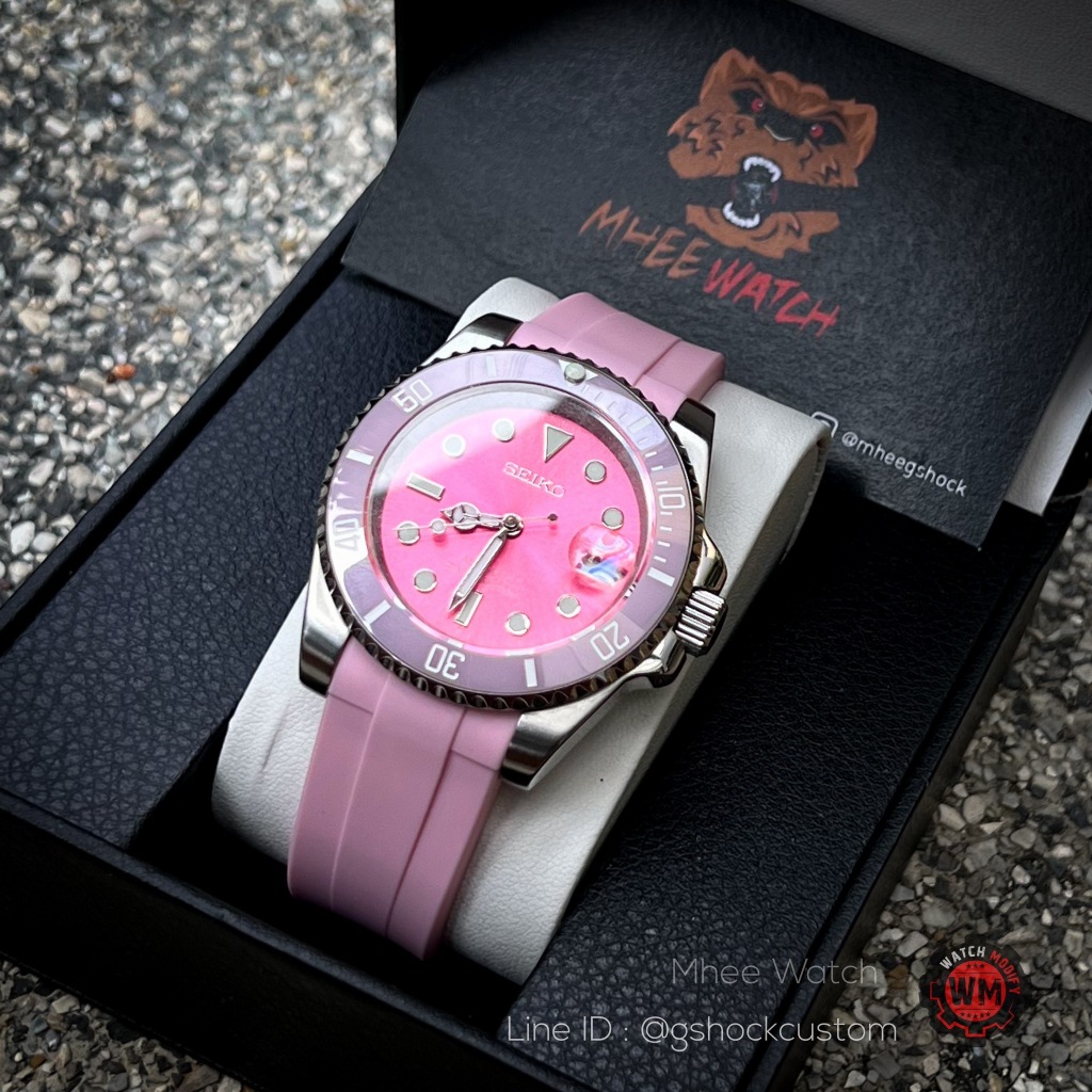 Seiko Mod submarine Ceramic Pink Dial with Rubber strap | Shopee Thailand
