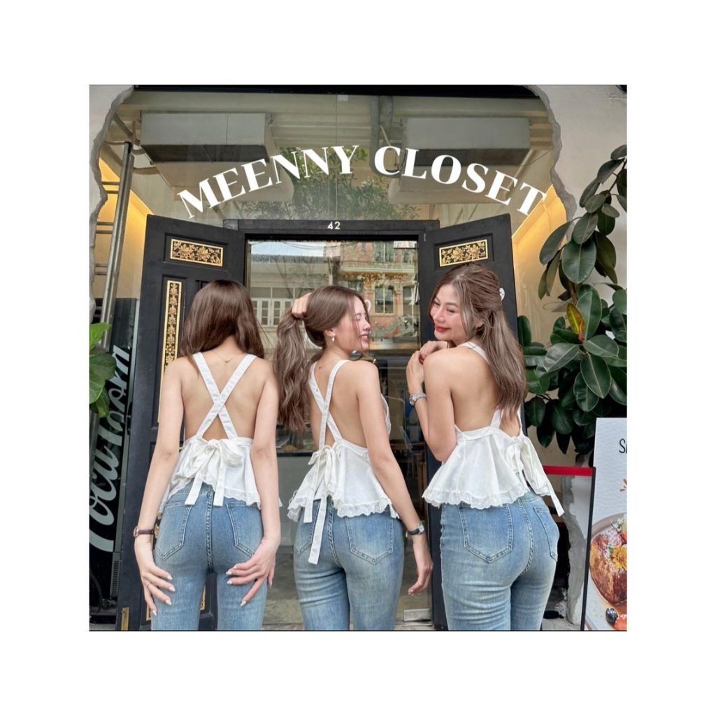 Meenny Closet | WL เสื้อแขนกุด มัดโบว์โชว์หลังผ้าลินินผสม Brand Meenny | Shopee Thailand