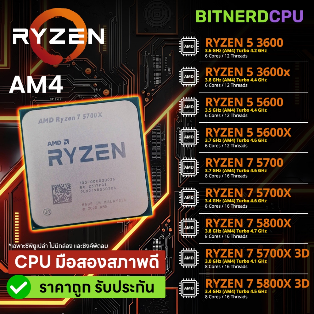 CPU ซีพียู AM4 Ryzen R5 5600 5600x / Ryzen R7 5700 5700x 3D 5800x มือ ...