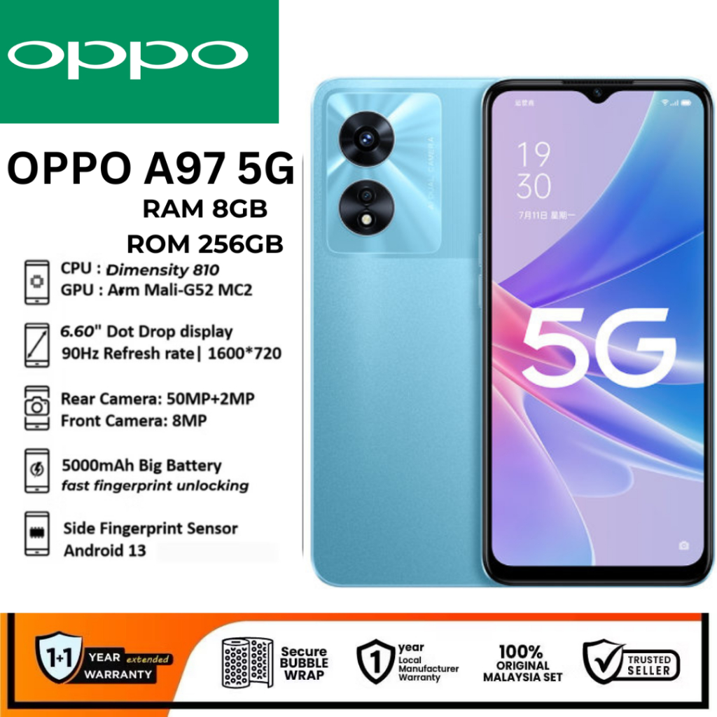 [เครื่องศูนย์ไทย] Oppo A97 A77 5G ใหม่ 100% [256+8GB] กล้องสวยคมชัด จอใหญ่ 6.6 นิ้ว แบตอึด ชาร์จ ...
