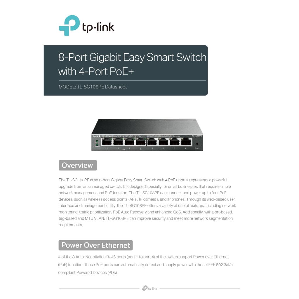 TP-Link TL-SG108PE สวิตซ์ 8-Port Gigabit Easy Smart Switch with 4-Port ...