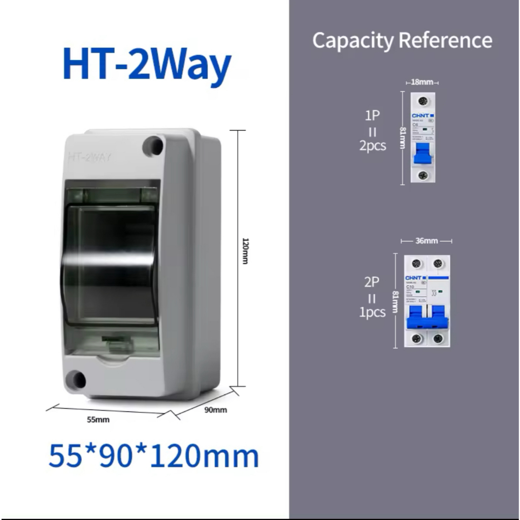 HT กล่องใส่เบรกเกอร์ ตู้เปล่า ตู้คอนซูมเมอร์ กันน้ำ IP65 ขนาด 2P 3P 5P ...