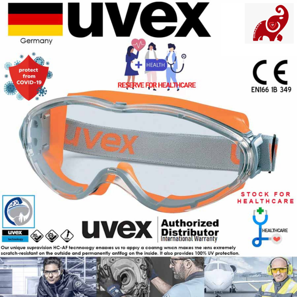 UVEX 9302245 Ultrasonic Wide Vision Safety Goggle Orange Frame Clear Supravision HC-AF Len ...