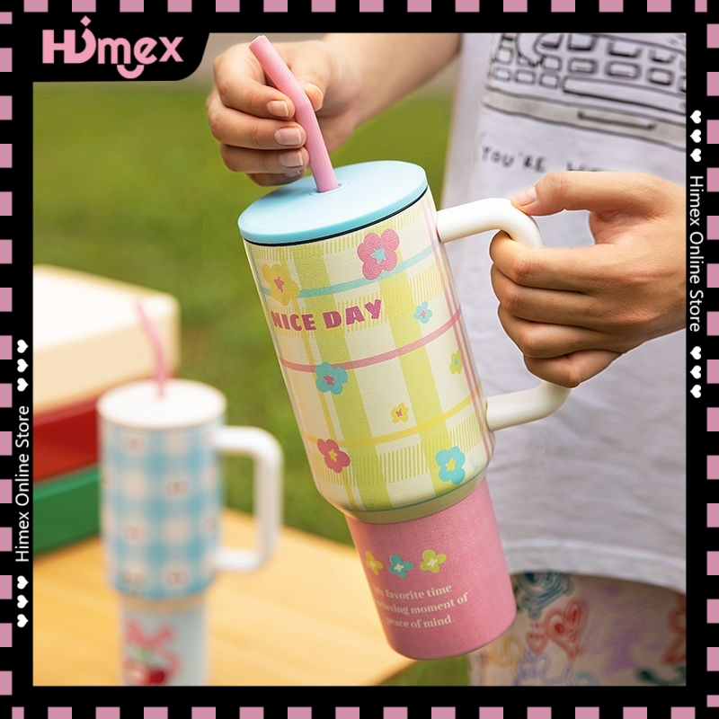 Himex แก้วเยติมีหูหิ้ว 40oz แก้วเก็บความเย็น น่ารัก เกาหลี แก้วสแตนเลส พร้อมหลอด | Shopee Thailand