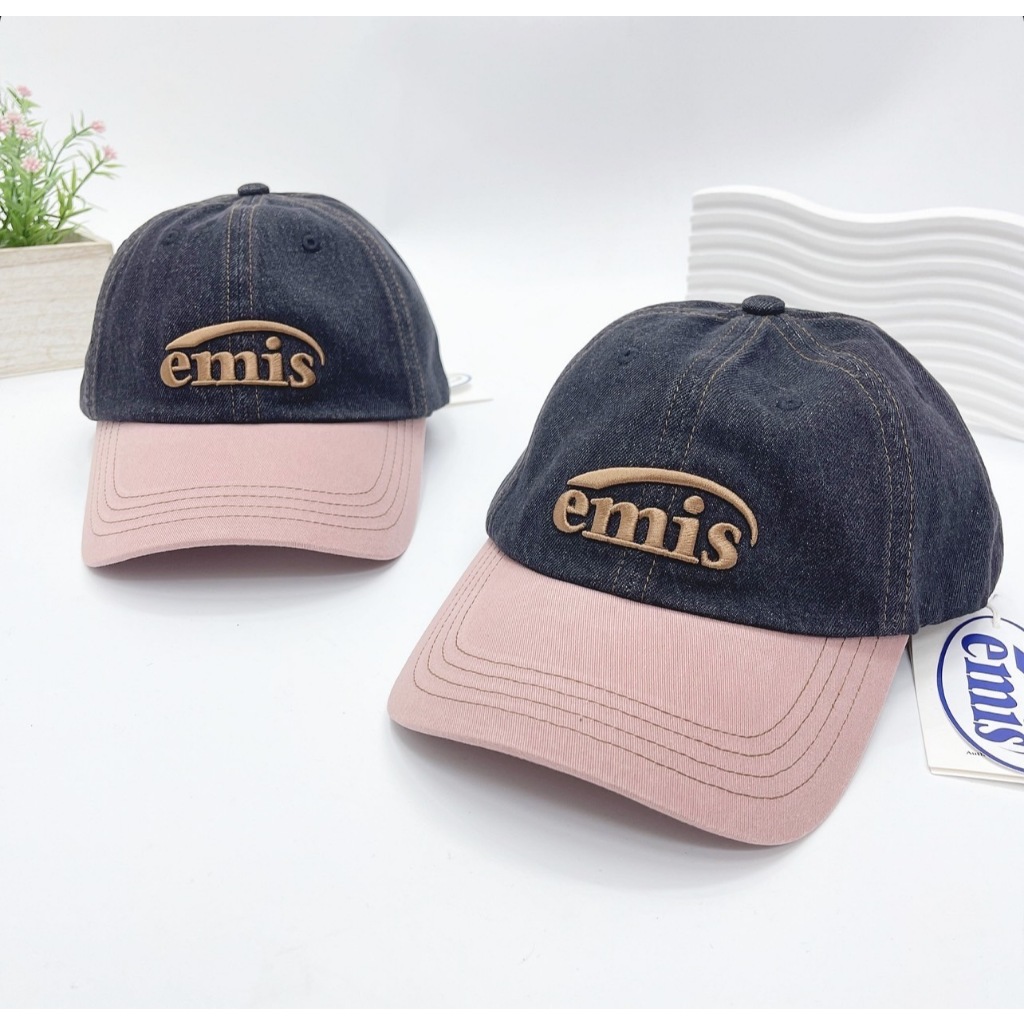 Emis Washed Denim Ball Cap (Gray/Pink) | Shopee Thailand
