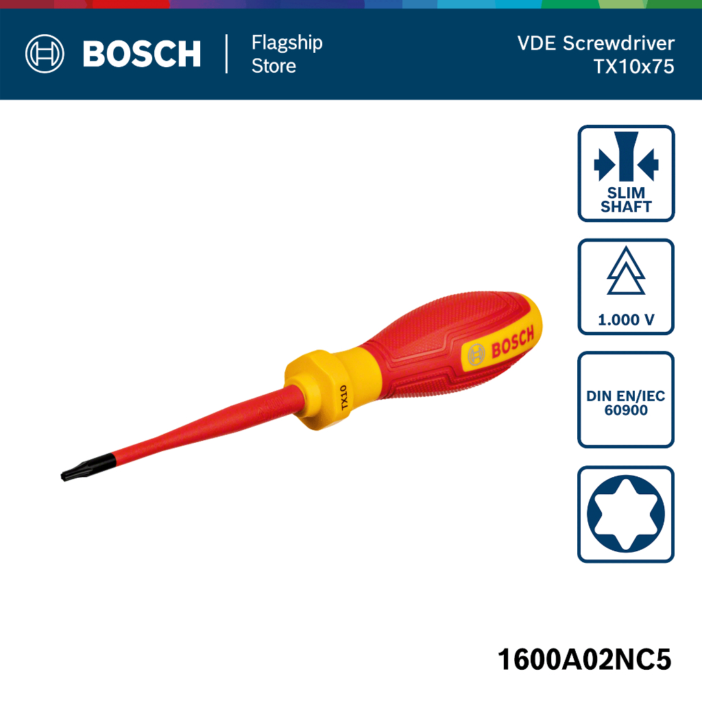 BOSCH VDE Screwdriver TX 10 ไขควงกันไฟ VDE TX 10 (75 มม.) | Shopee Thailand