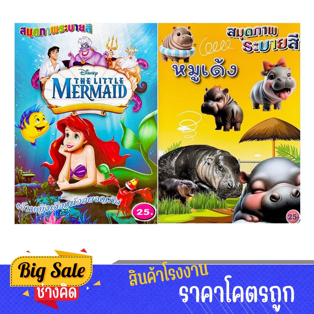 changkid แพ็คคู่ สมุดภาพระบายสี หมูเด้ง และเจ้าหญิงเงือกน้อยผจญภัย สนุสนานเพลิดเพลิน พร้อมส่ง ...