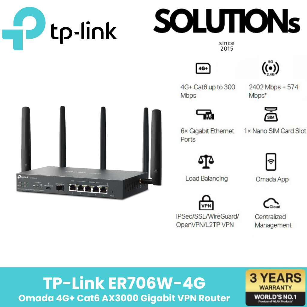 TP-LINK ER706W-4G Omada 4G+ Cat6 AX3000 Gigabit VPN Router | Shopee ...