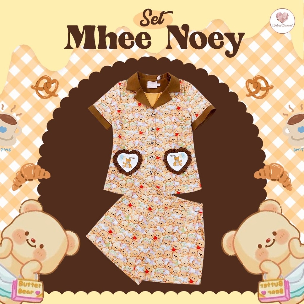 (มี 2XL)Mhee Noey Set ชุดเซ็ต 2 ชิ้นผ้าCottonพิมพ์ลาย เสื้อแขนสั้น มีปก ติดกระดุมหน้า+กางเกงขา ...