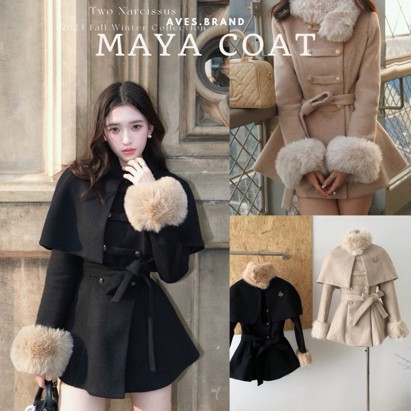 AVES.BRAND MAYA COAT เสื้อโค้ทผ้าวูล พร้อมขนเฟอร์ที่คอ | Shopee Thailand