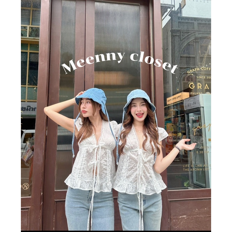 Meenny Closet | KL06 เสื้อน่ารักเเต่งโบว์หน้าปักลายฉลุ Band MEENNY | Shopee Thailand