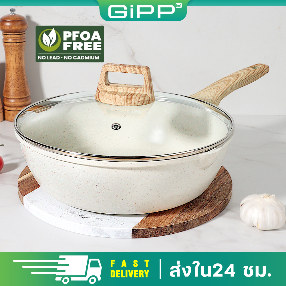 （2024 ใหม่）GiPP กระทะมีฝา 24/28ซม. กระทะทอด กระทะผัดแบบไม่ติดกระทะ เหมาะสำหรับเตาทั้งหมด ...