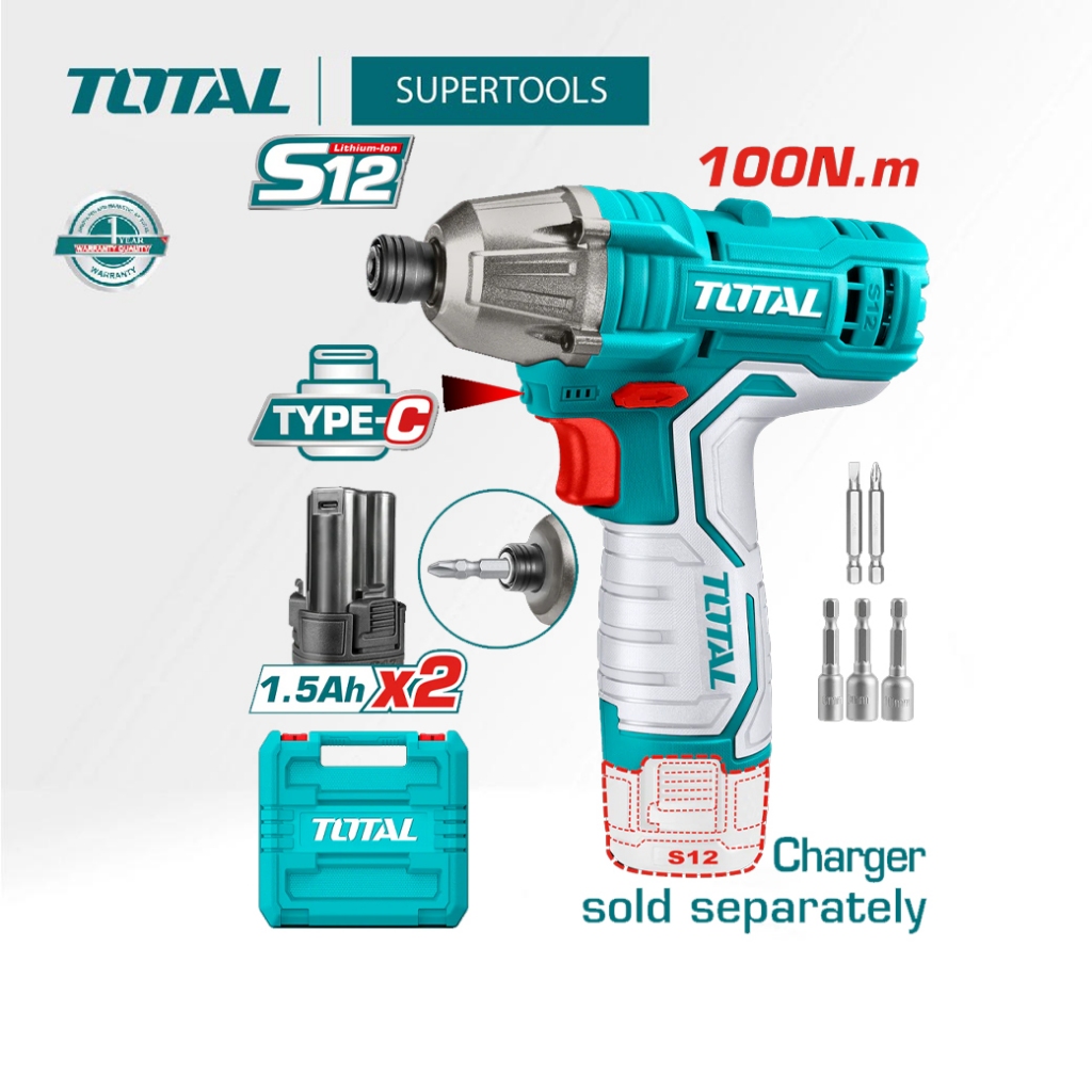 TOTAL ชุดสว่านไขควงกระแทกไร้สาย12V.1/4 รุ่น TIDLI228121 เครื่องมือ สว่านไร้สาย Supertools ...