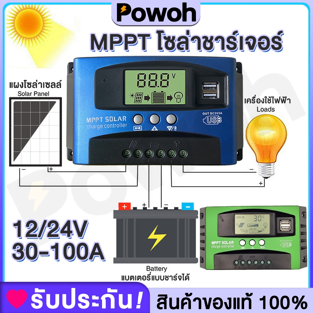 mppt ชาร์จเจอร์ 12v24v solar charger controlle 30A/60A/100A ชาร์จเจอร์โซล่าเซลล์ ชาร์จเจอร์ มีจอ ...