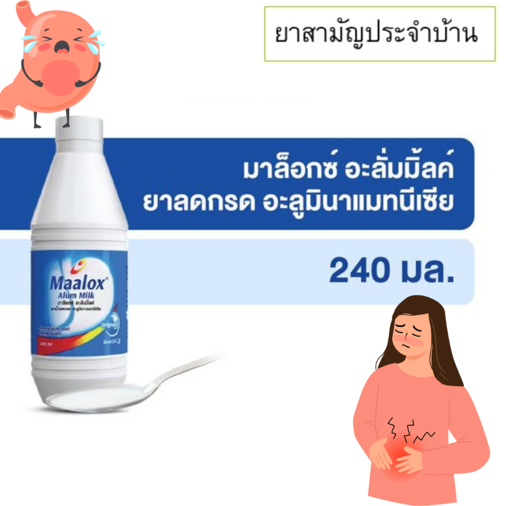 ยาสามัญประจำบ้าน Maalox Alum Milk 240 ml ยาลดกรด ท้องเฟ้อ ลดกรด จุกแน่น ...