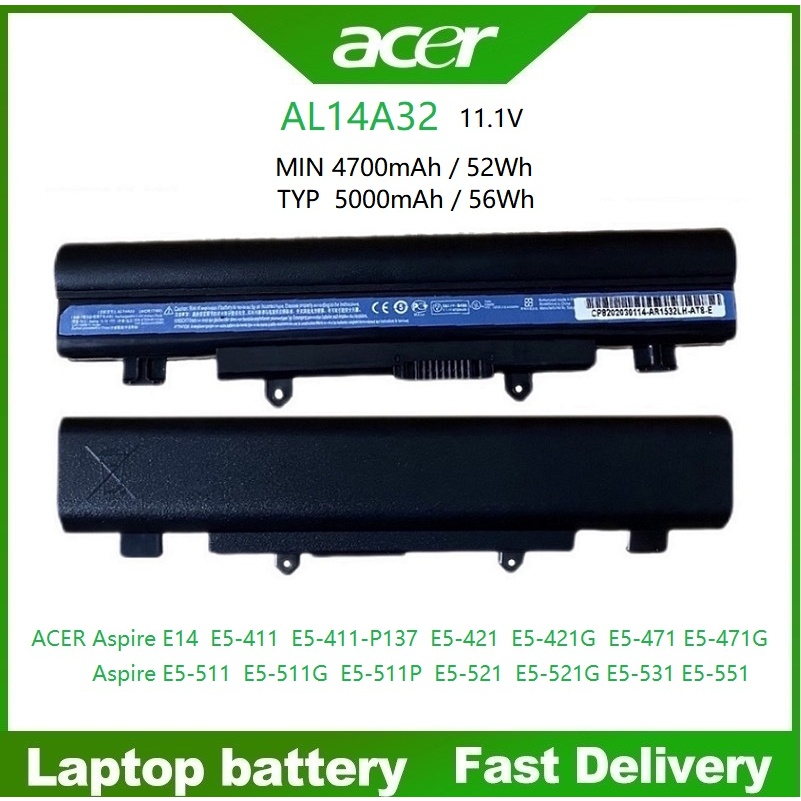 ☸NEW Acer แบตเตอรี่เอเซอร์ AL14A32 E5-411 E5-421G E5-431 E5-471 E5-511 ...