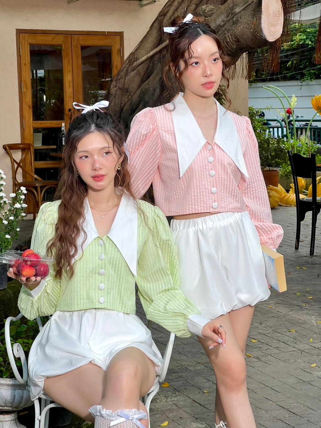 kokiji - Stripey Shirt (NEW) เสื้อครอปแขนยาวทรงปล่อย ตัดปกขาว (S-L ...