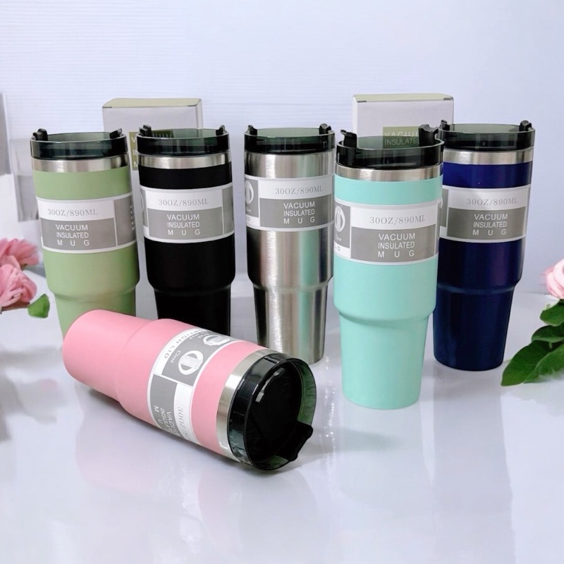 แก้วน้ำเก็บอุณหภูมิ (สีพื้น) แก้วน้ำเก็บความเย็น30oz 890 ml แก้วเก็บความเย็น 30 ออนซ์ สแตนเลส ...