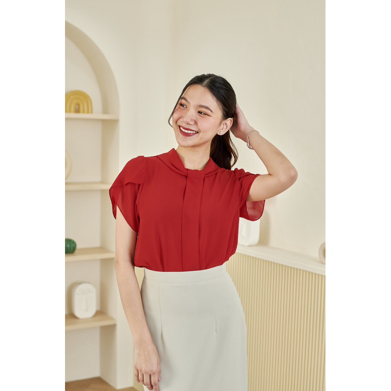 Glibly blouse New in2023 เสื้อแขนสั้นกลีบบัวปกเดินสาบ | Shopee Thailand