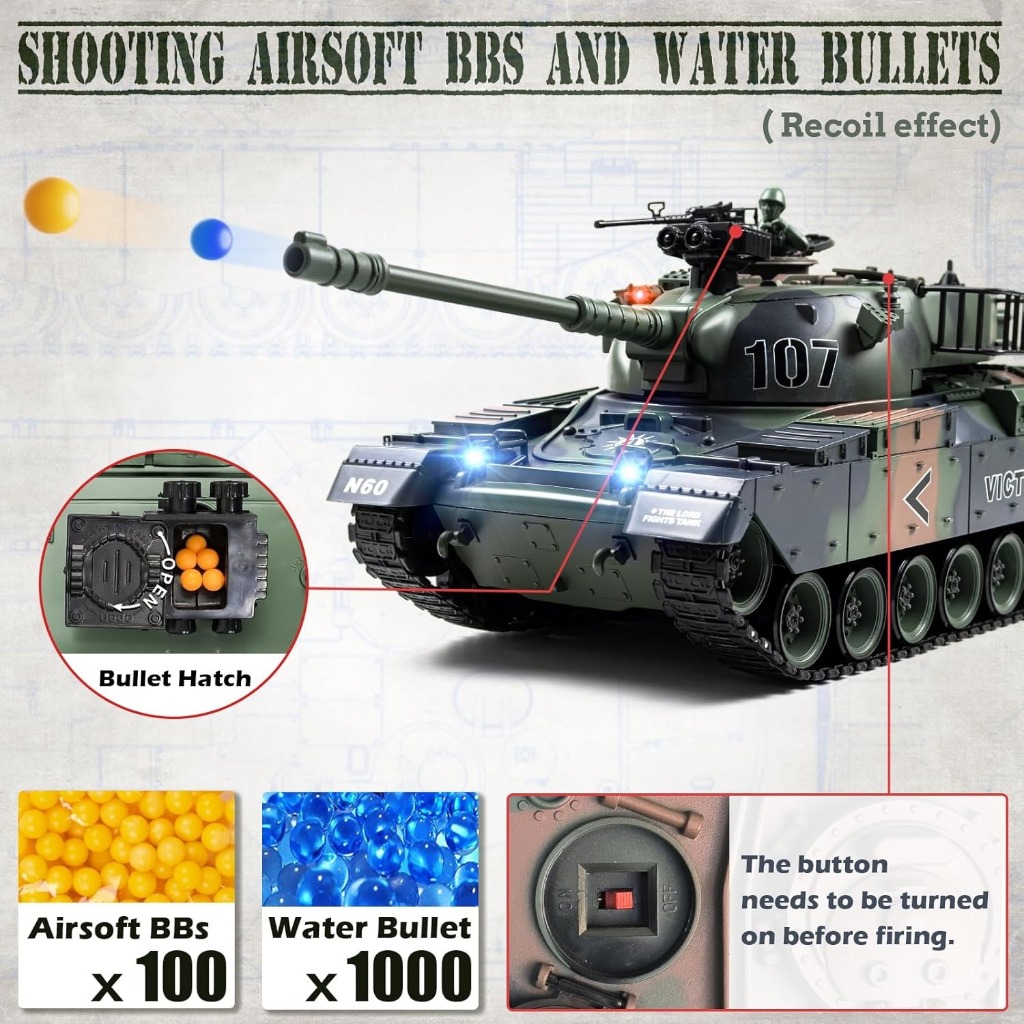 รถบังคับ USA M60 Remote Control Tank 1/18 15 Ch 2.4 GHz ZY021-825 ...