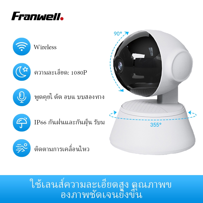 Franwell Q6 กล้องรักษาความปลอดภัยอัจฉริยะ มุมกว้าง 360 องศา HD พาโนรามา ...