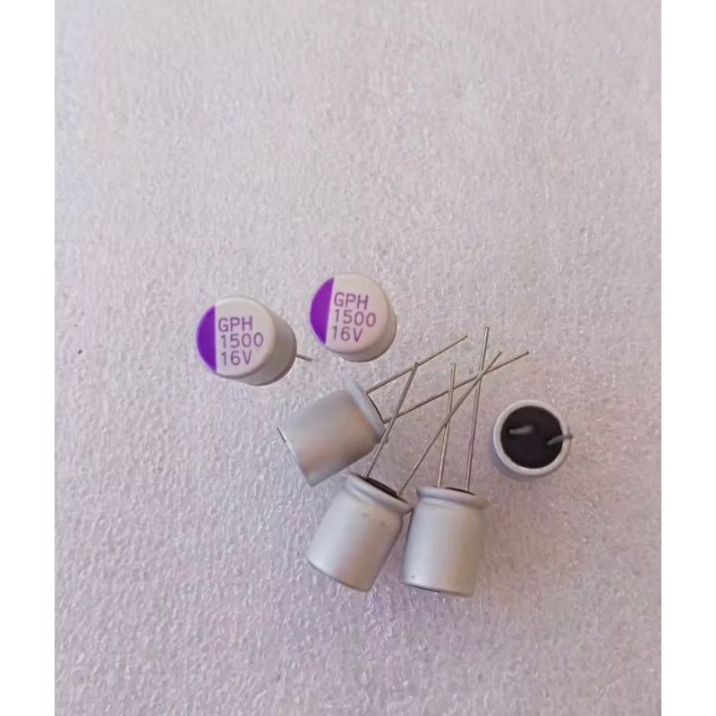 คาปาซิเตอร์ 1500UF 16V 1500UF 16V ขนาด10x12mm. 1500IF 16V 1500UF 16V ตัวสีเงินแถบสีม่วง แถบสีฟ้า ...