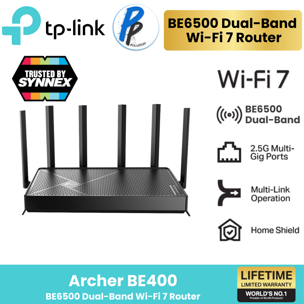 TP-Link Archer BE400 เราเตอร์ไวไฟ7 BE6500 Dual-Band WiFi7 Router รองรับ EasyMesh เพื่อสร้าง ...