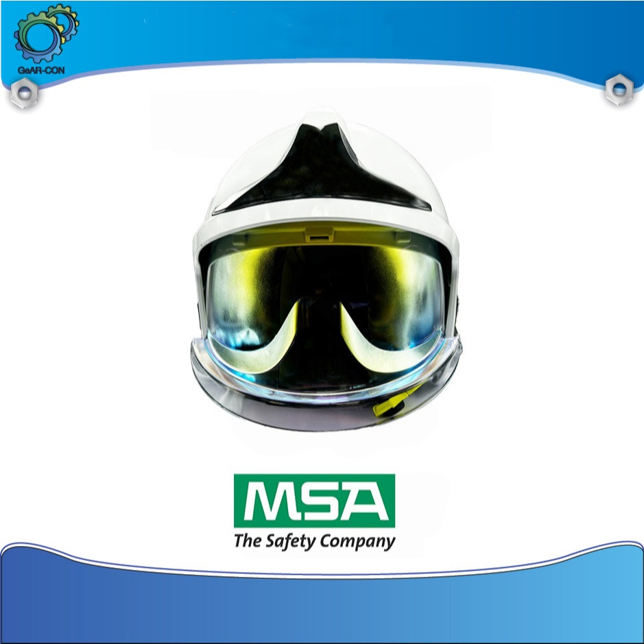 หมวกดับเพลิง สีขาว Front Plate ดำ กระบังหน้าเคลือบทอง MSA F1-XF (white ...