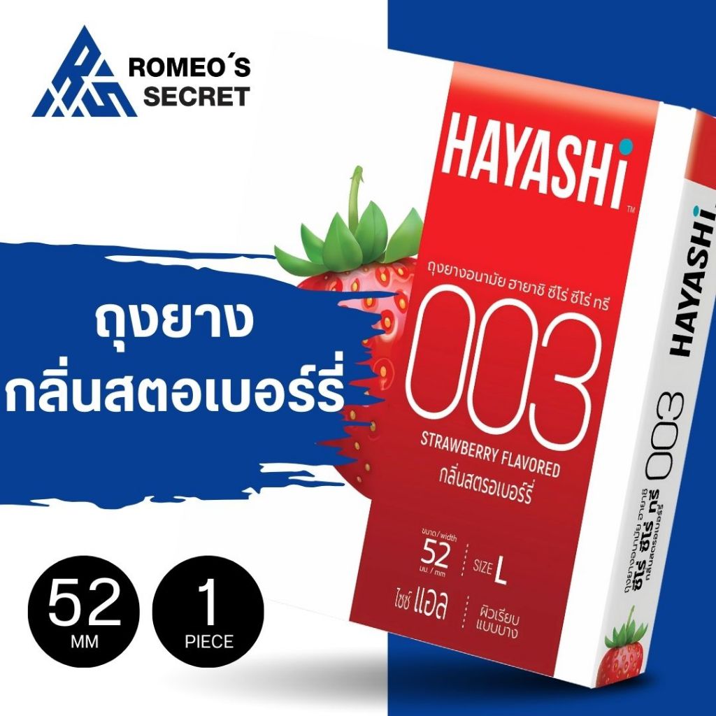 Hayashi 003 Strawberry flavor หอมมาก (ขนาด 52 มม. 1 กล่อง 2 ชิ้น ...