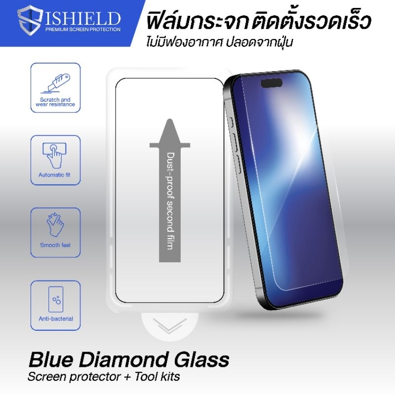 ISHIELD สำหรับ IPHONE 13 14 15 16 Pro max ป้องกันหน้าจอ (ชุดฝุ่นอัตโนมัติ) , ฟิล์มกระจกนิรภัย ...