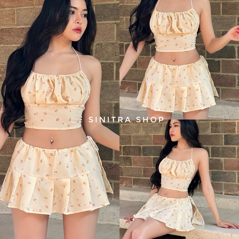 Aurora Set ชุดเซ็ต2ชิ้น เสื้อผูกโบว์หลัง+กระโปรงผูกเอว Sinitra Shop (พร้อมส่ง) | Shopee Thailand