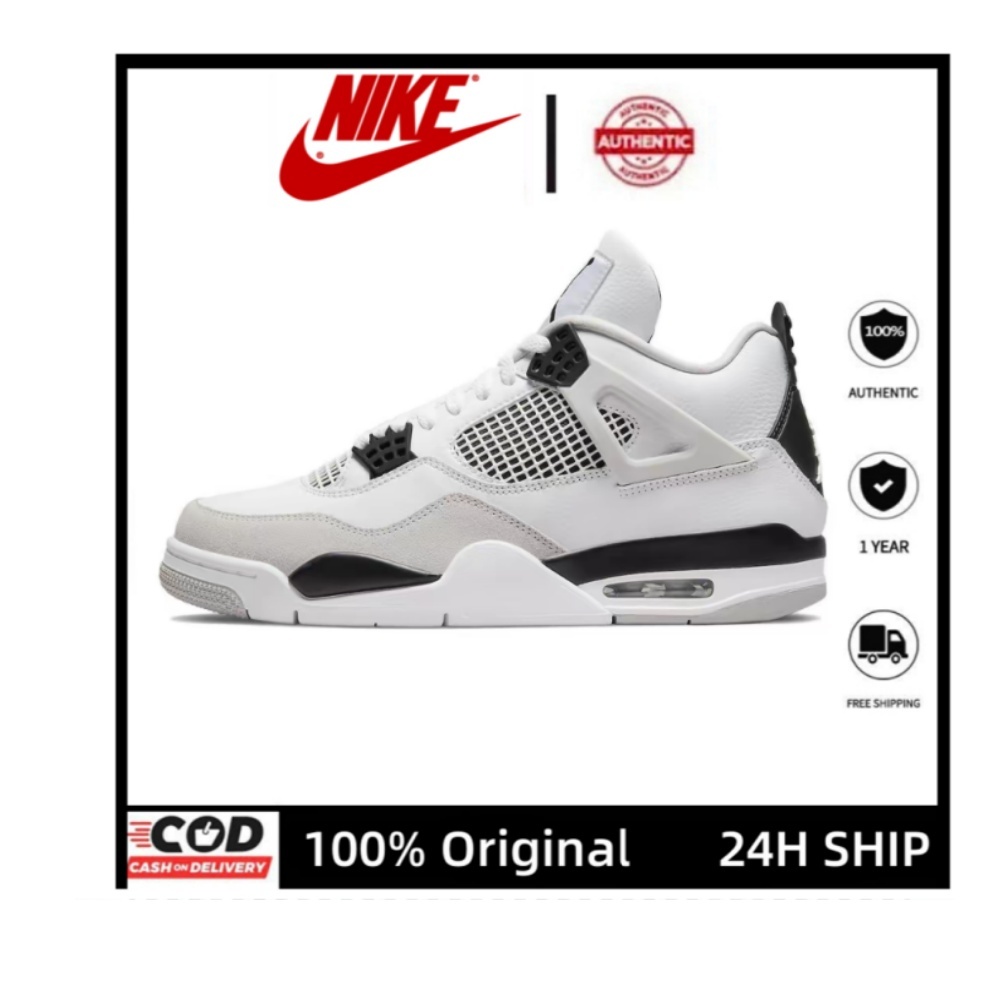 【Authentic】Jordan Air Jordan 4 Retro Grey White Black High Top Unisex ...