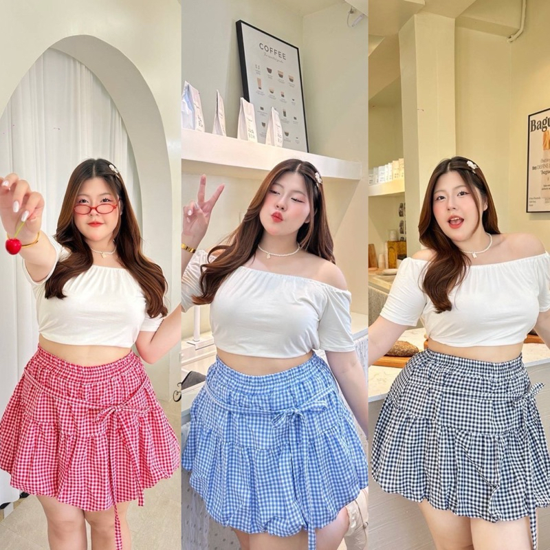 กระโปรงบอลลูน ลายสก๊อต กระโปรงบอลลูน กระโปรงสาวอวบ เอว32-46นิ้ว plussize | Shopee Thailand
