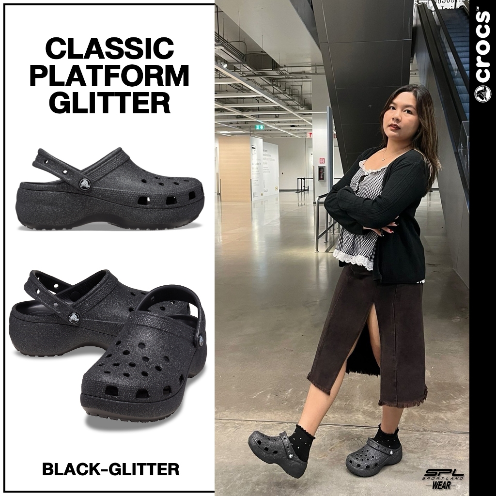 Crocs รองเท้าแตะ รองเท้ารัดส้น W Classic Platform Glitter 207241-001 ...