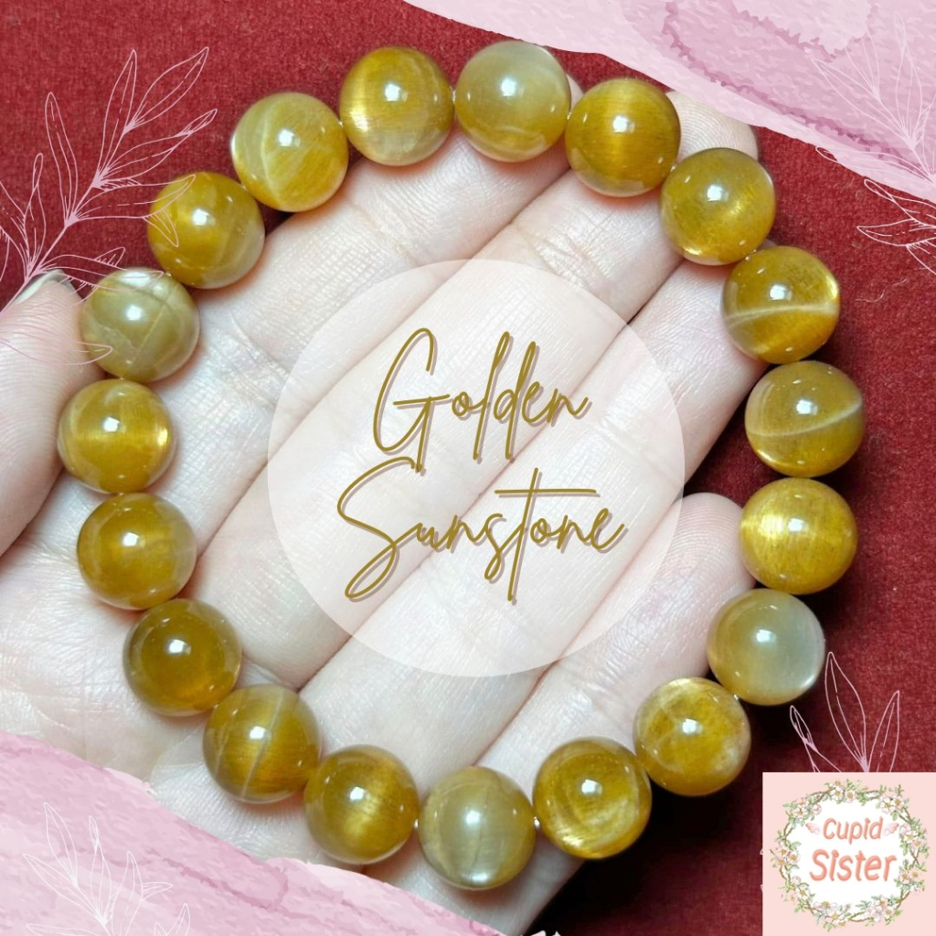 CupidSister สร้อยข้อมือหินซันสโตนสีทอง Golden Sunstone เหลือบ 2 สี หินแห่งความอุดมสมบูรณ์+ความ ...