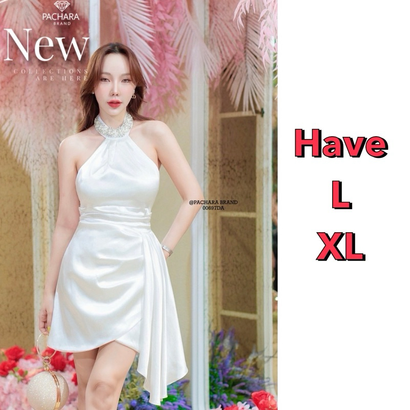 เดรสเว้าไหล่ เดรสออกงานสีขาว งานป้าย Pachara | Shopee Thailand