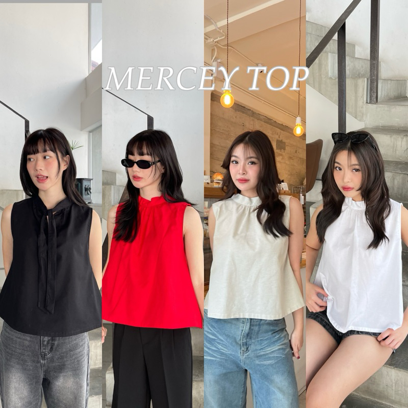 MERCEY TOP - เสื้อแขนกุดคอจีน ด้านหลังคอผูก สามารถสลับมาใส่ด้านหน้าได้ ...