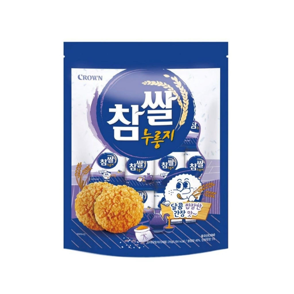 [ของแท้] 참쌀누룽지 Crown Korean Rice Cracker (ขนมข้าวทอดกรอบเกาหลี) 216g ...