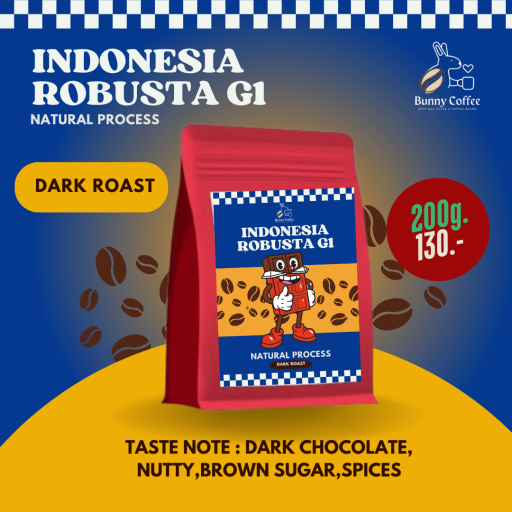 Bunny Coffee เมล็ดกาแฟคั่วเข้ม Indonesia Robusta Natural G1 200g. ส่งฟรี | Shopee Thailand