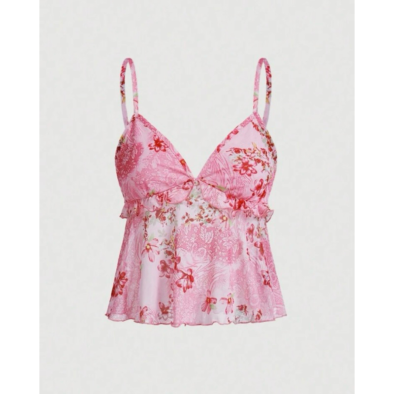 Sweetina เสื้อกล้ามลายดอกไม้ผู้หญิงแต่งระบายพร้อมระบายตาข่าย | Shopee ...