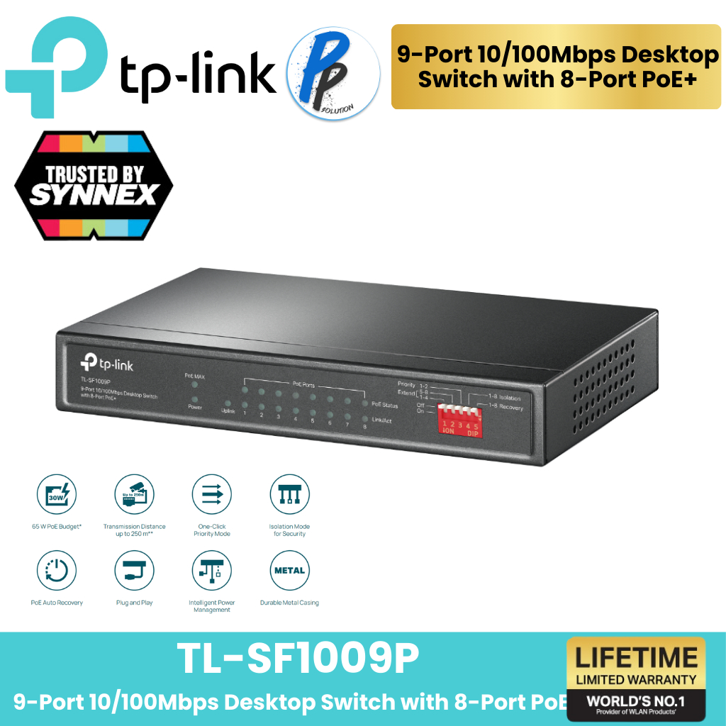 TP-LINK TL-SF1009P 9-Port 10/100Mbps Desktop Switch with 8-Port PoE+ ประกัน SYNNEX | Shopee Thailand