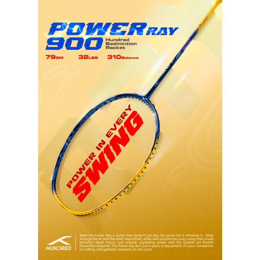 HUNDRER ไม้แบดมินตัน รุ่น POWER RAY 900 แถมซอง+พันด้าม+เอ็น พร้อมขึ้น ...