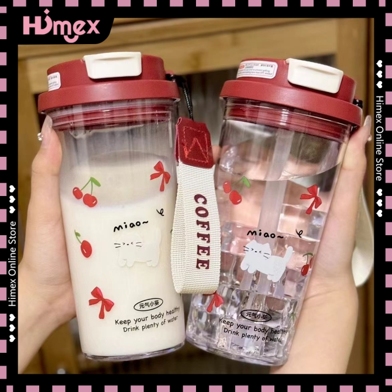Himex แก้วพลาสติก ขวดน้ำพกพา แก้วน่ารัก 500 มล 17oz พร้อมฝา พร้อมหลอด ของฝาก | Shopee Thailand